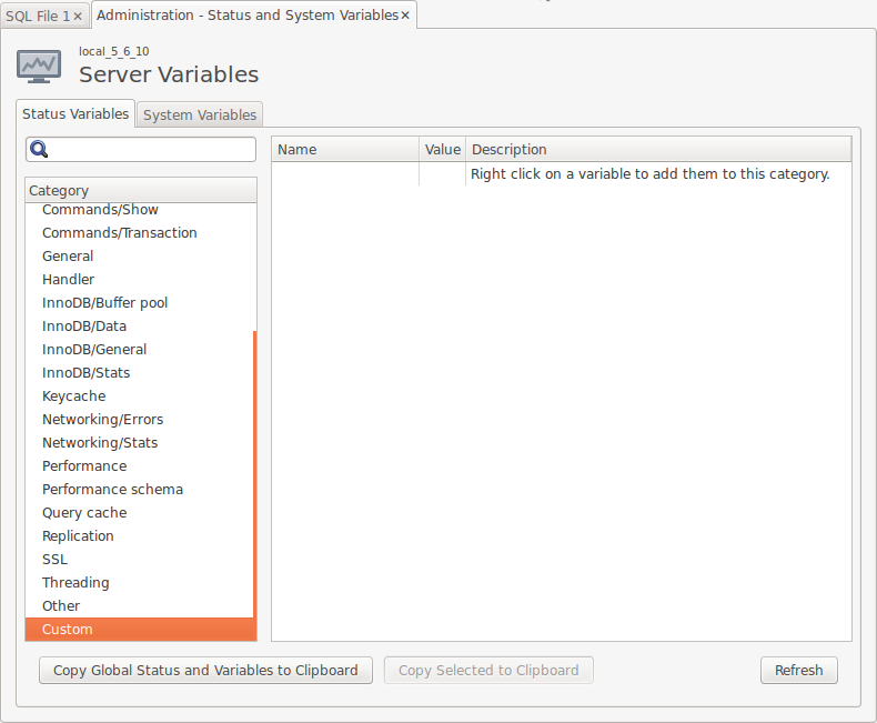MySQL :: MySQL Workbench 6.1: Server Variables grouping
