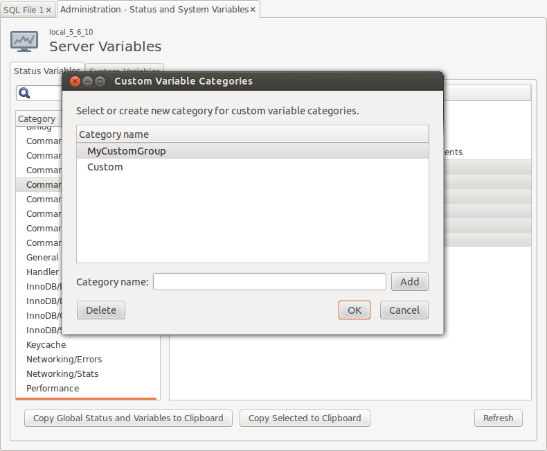 MySQL :: MySQL Workbench 6.1: Server Variables grouping